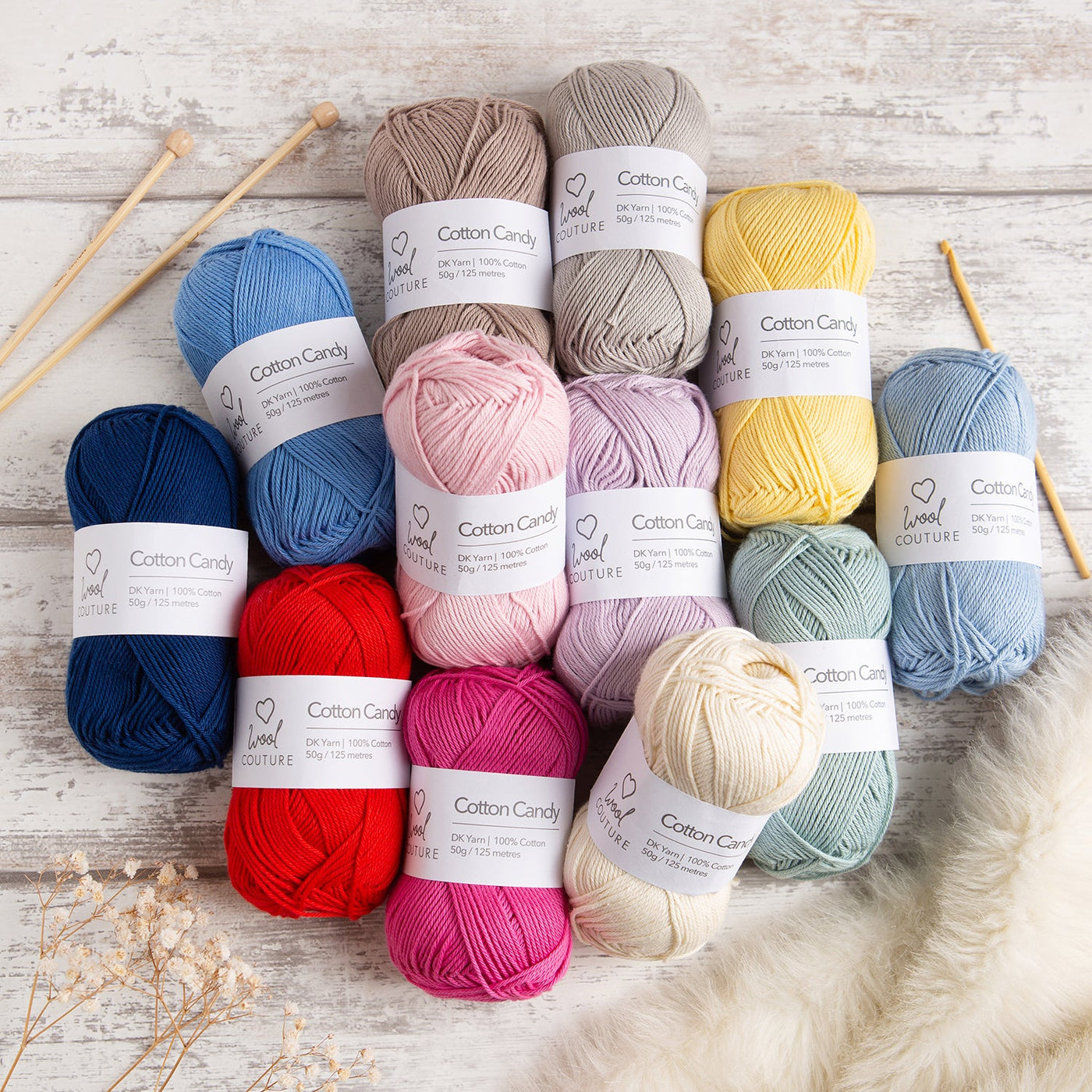 Cotton Candy Yarn 50g Ball | 100 % Cotton DK Yarn | Wool Couture