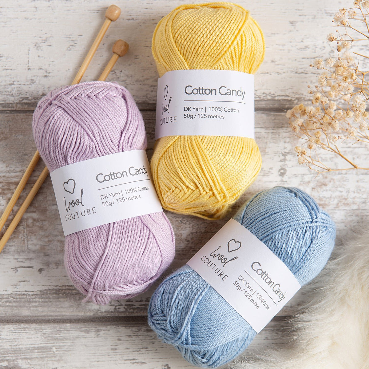 Cotton Candy Yarn 50g Ball | 100 % Cotton DK Yarn | Wool Couture