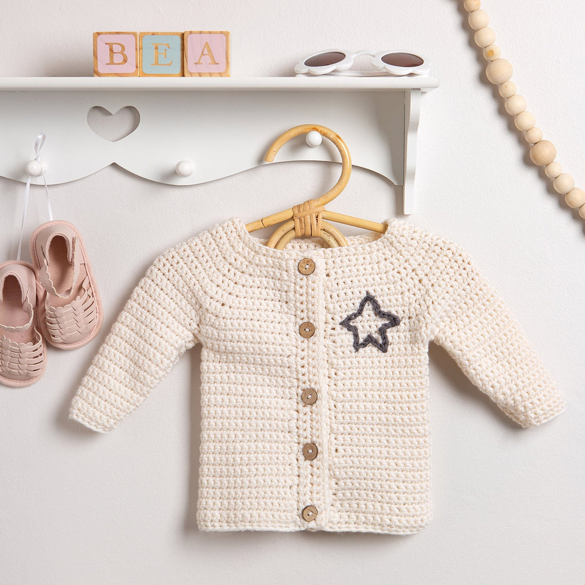 Embroidered Baby Cardi Crochet Kit - Natural Cream & Granite– Wool Couture