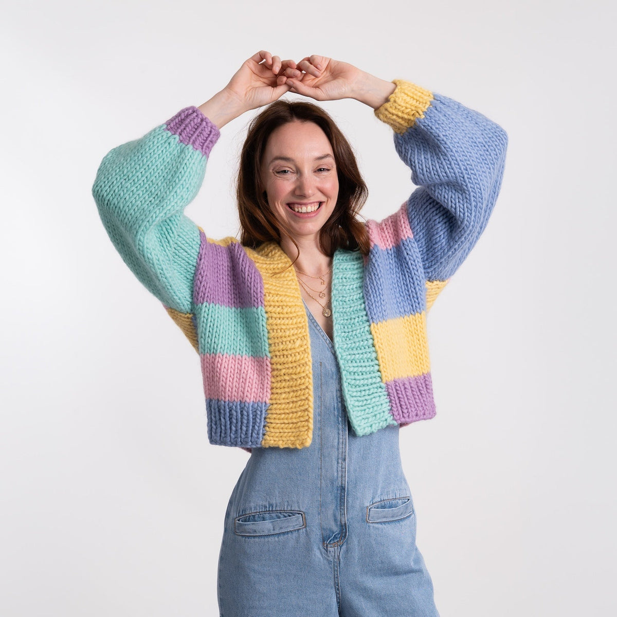 Rainbow Chunky Cardigan Easy Knitting Kit | Wool Couture